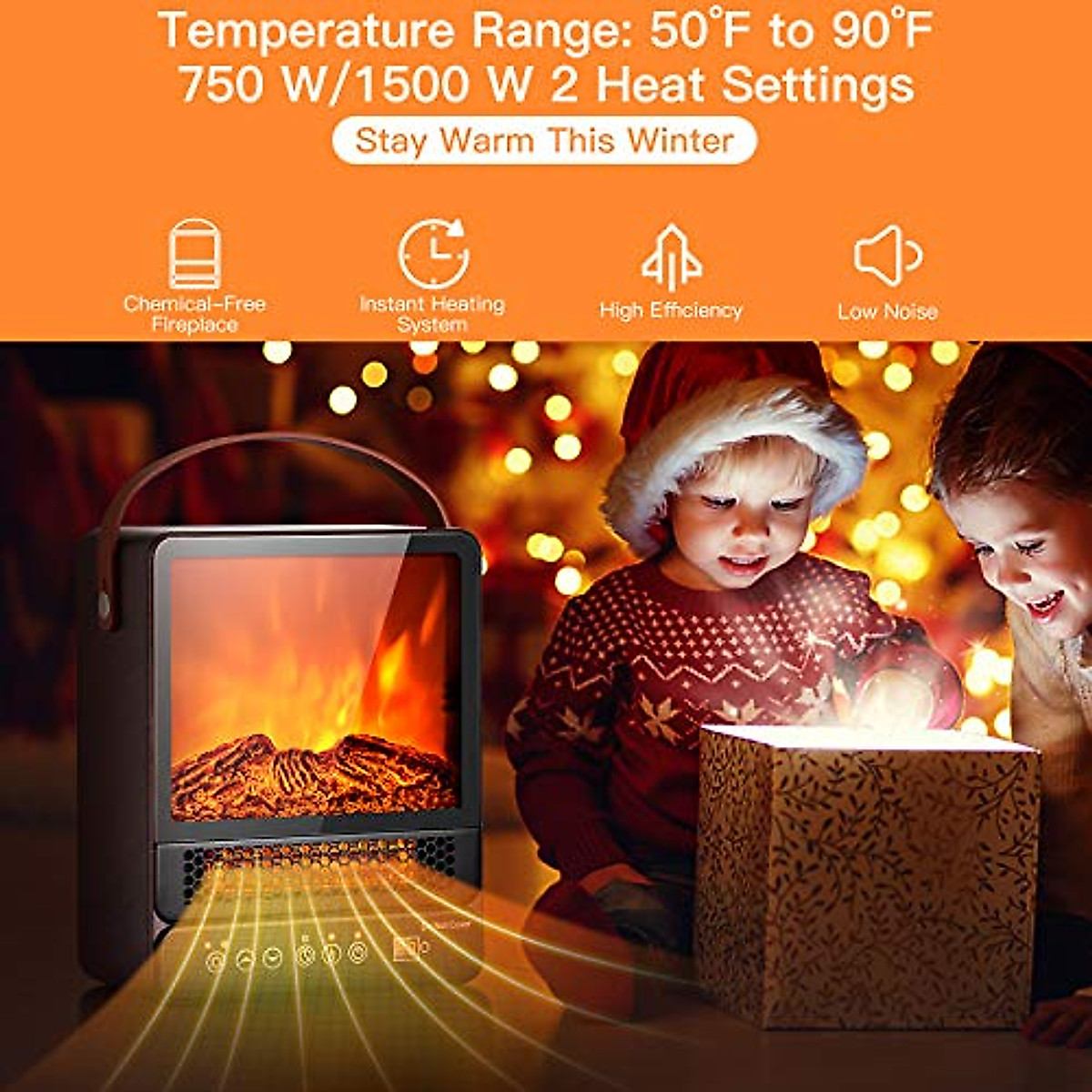 Tangkula 14.5" Mini Portable Electric Fireplace, 750W/1500W Tabletop Stove Heater with 3D Flame & Remote Control, Electric Fireplace Heater with Overheat Protection,12H Timer (Walnut)