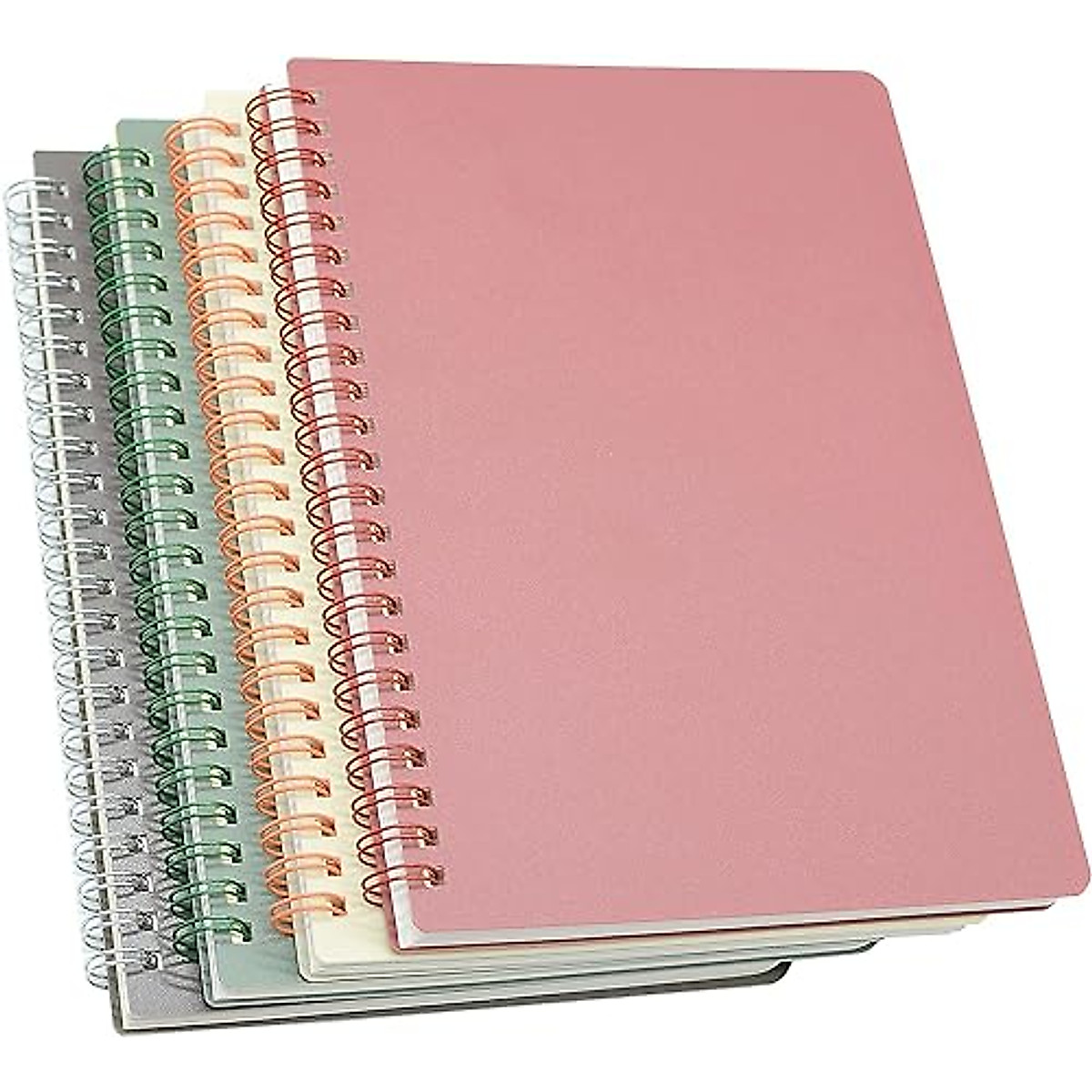 Yansanido Spiral Notebook, 4 Pcs 4 Color A5 Size Thick Plastic Hardcover 8mm Ruled Paper 80 Sheets (160 Pages) Journal for School and Office Supplies (4 Pcs A5)