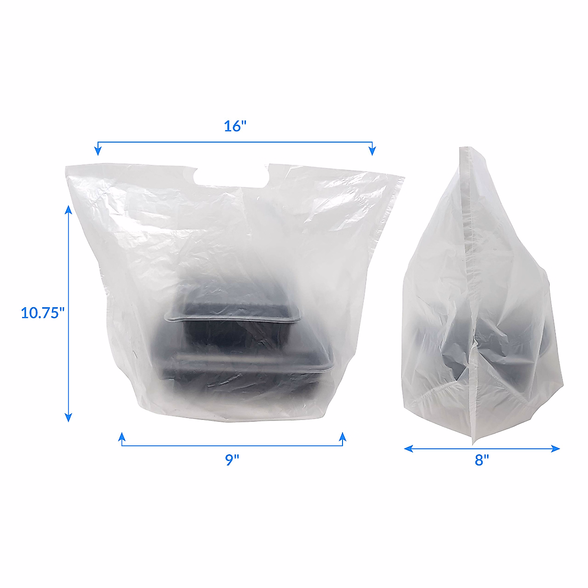 Reli. To Go Bags/Take Out Bags (250 Count) (Small 16" L x 8" W + 10.75" H) Reusable Plastic Bags with Handles | Die Cut Handle - Plastic | Use for Shopping, Business, Carry Out, Restaurant