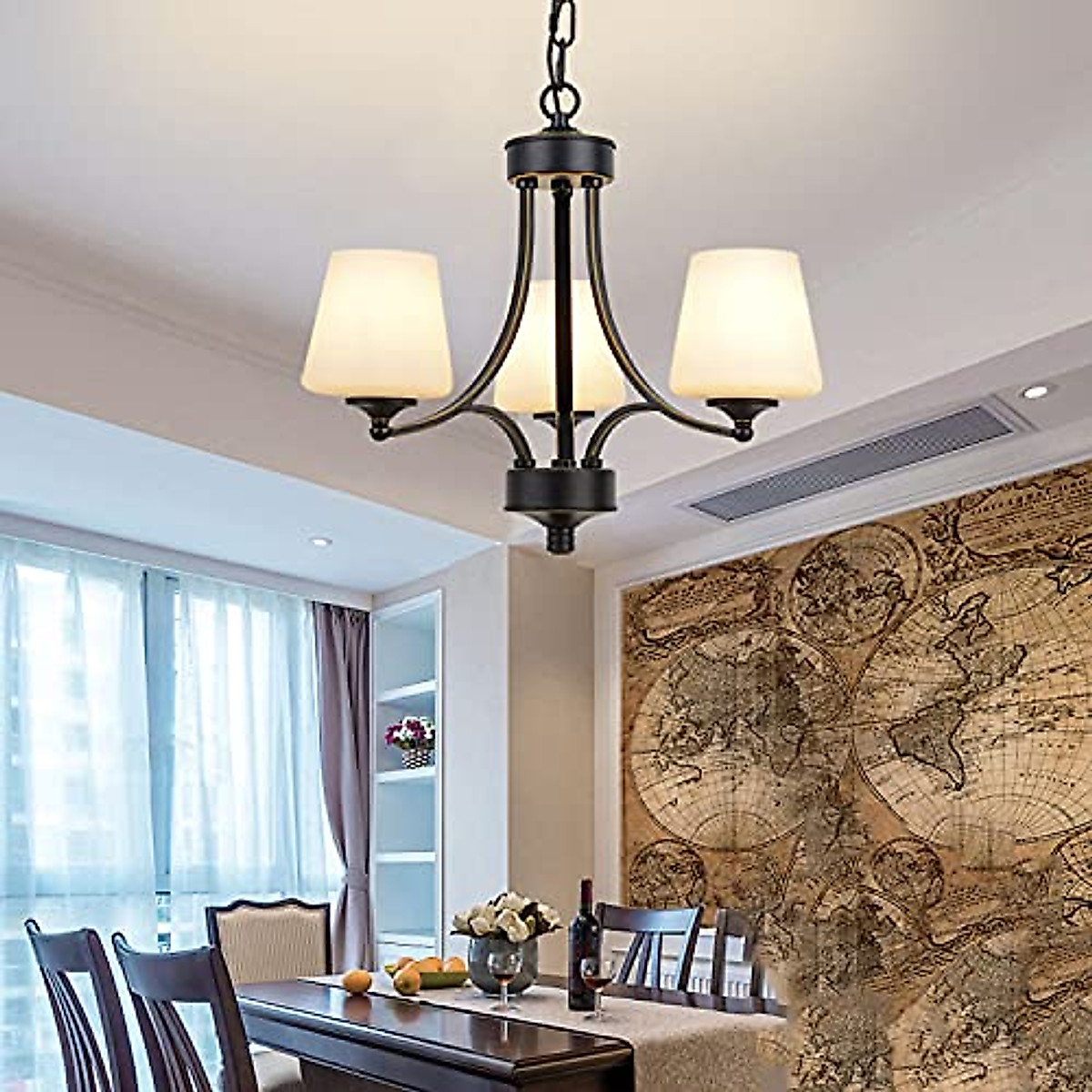 Vintage Black Chandelier Modern Luxury Large Ceiling Lamp 6-Lights Pendant Light Flush Mount Metal Ceiling Light Fixtures for Dining Room Kitchen Entryway-Black Gold 8