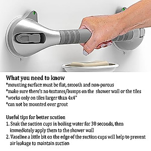 AmeriLuck 16.5inch Suction Bath Grab Bar with Indicators, Balance Assist Bathroom Shower Handle, Silver/Grey（Pack of 2）