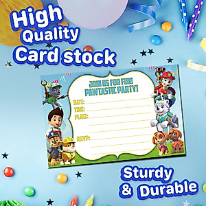 30x Paw P Birthday Invitations and Envelopes – Fill-in Happy Birthday Party Invitations for Kids, 6X4 Inches, Postcard Style