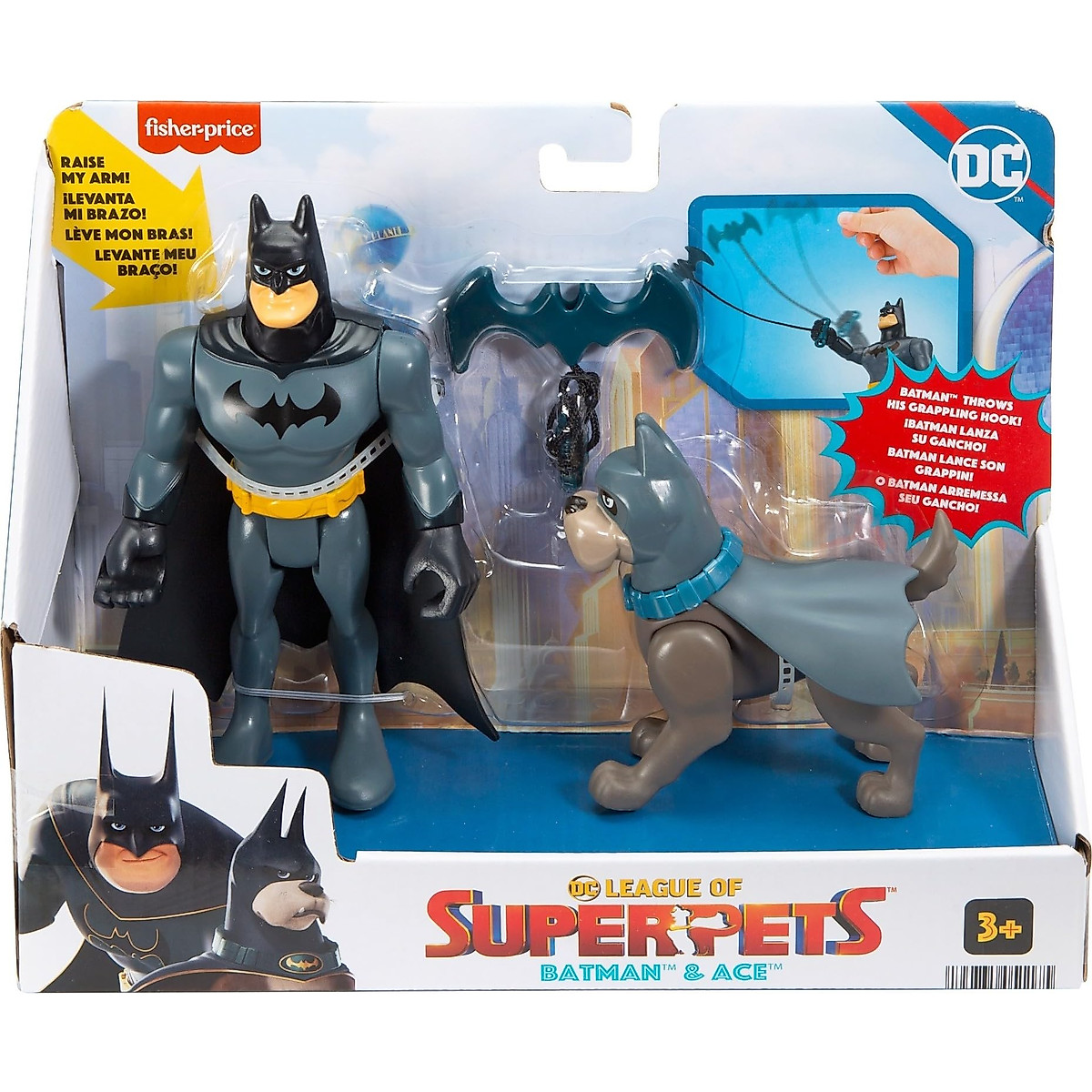 Fisher-Price DC League of Super-Pets Preschool Toys Batman & Ace The Hound Poseable Figure Set for Pretend Play Kids Ages 3+ Years