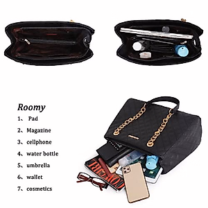 Montana West Shoulder Handbags for Women Quilted Tote Purse Ladies Designer Satchel Hobo Bag with Chain Strap Gift MWC-040BK