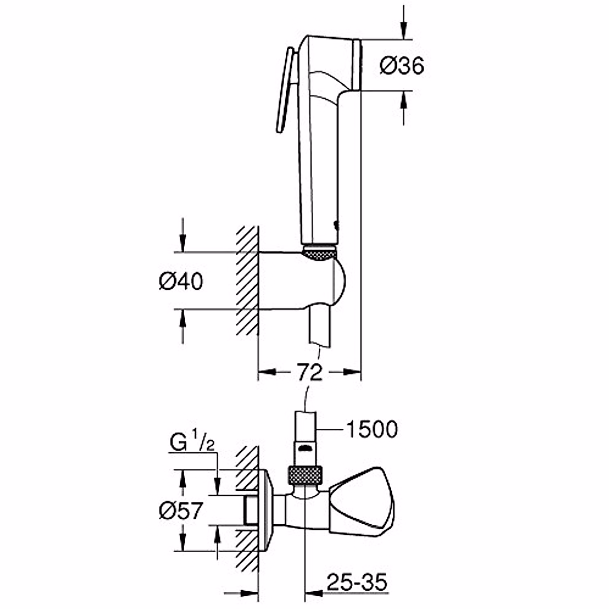Grohe Tempesta F Trigger Spray 30 Wall Holder Set with Shut-Off Valve 1 Type of Jet, Pack of 1 26357000, Chrome