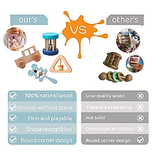 Promise Babe Wooden Baby Toys 4pcs Rattles Set Baby Toys Montessori Toys for Babies,Red