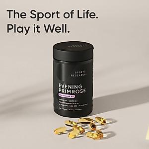 Sports Research Evening Primrose Supplement from Cold Pressed Oil - Softgels for Women’s Health & Skin Health - Gluten Free & Non-GMO GLA - High Potency 1300mg, 120 Count