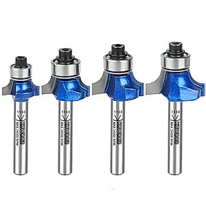 KOWOOD Plus Round-Over Router Bit Set, 1/4 Inch Shank, Radius in 1/8”, 5/32”, 3/16”, 1/4”. with Updated Kowood C3 Carbide. Great for Round Edges, Ideal for Table, Drawer or Cabinet Edges