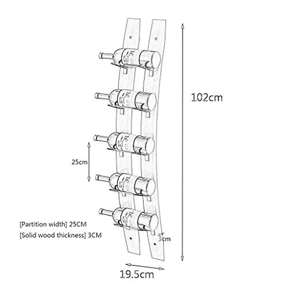 5/15 Bottle Wall-Mounted Wine Rack, Creative Hanging Wine Rack, Bar Restaurant Pine Wall-Mounted Wine Rack, Bar Counter Wine Cabinet Wine Rack Decorative Rack (Size : 5pcs)