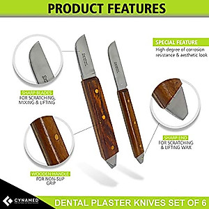 Dental Fahenstock Large, Small Knife, Cynamed Plaster Alignate Spatula and Knife Mixing Modeling Labratory Restorative Instruments 6 Pcs