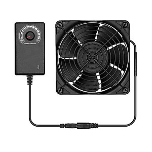 UTUO Variable Speed Fan, 110V 120V 220V AC Powered 120mm Dual Ball Bearings Air Exhaust Vent Cooling Axial Flow Muffin Fan with 3 to 12v DC Adjustable Speed Control Dimmer Switch