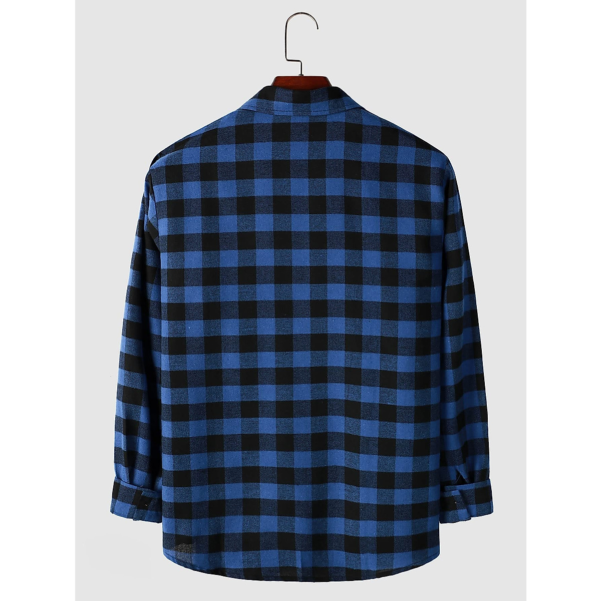 OYOANGLE Men's Plaid Long Sleeve Button Down Collared Flannel Shirt Tops Blue XXL