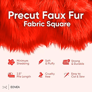 EOVEA - Faux Fur Fabric Square - Shaggy Faux Fur Trim - Precut Fluffy Faux Fur Patch - Craft Fur Fabric Material - Hobby & Craft Supply for DIY, Costume, Decoration, Gnome (30"X36", Red)