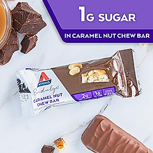 Atkins Endulge Caramel Nut Chew Bar, Dessert Favorite, 1g Sugar, Good Source of Fiber, 5 Count