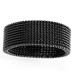 HIJONES Men Women Stainless Steel Fashion Weave Braided Mesh Ring Black Size 5
