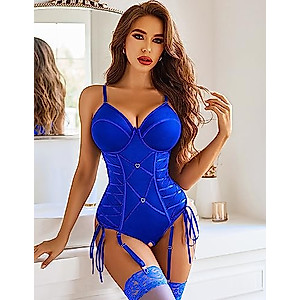 Avidlove One Piece Bodydoll Lingerie Underwire Silky Bodysuit Blue Lingerie M