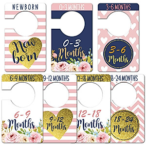 Baby Closet Size Dividers, Pink Floral Baby Closet Organizer for Girl, Newborn Wardrobe Divider Hangers to Arrange Clothes with Separator by Size or Age, Baby Shower, 0-24 Months