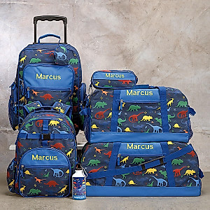 Lillian Vernon Personalized Rolling Luggage for Kids, 5-Pocket Dinosaur Suitcase Set With Clip-On Pouch, Customizable Boys Travel Carrier on Wheels, 6W x 15.5L x 23”H