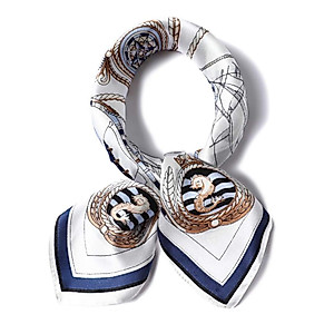 ANDANTINO 100% Pure Mulberry Silk Scarf 35" Large Square Lightweight Headscarf –Women’s Hair Wraps-With Gift Packed (Navy Blue&White)