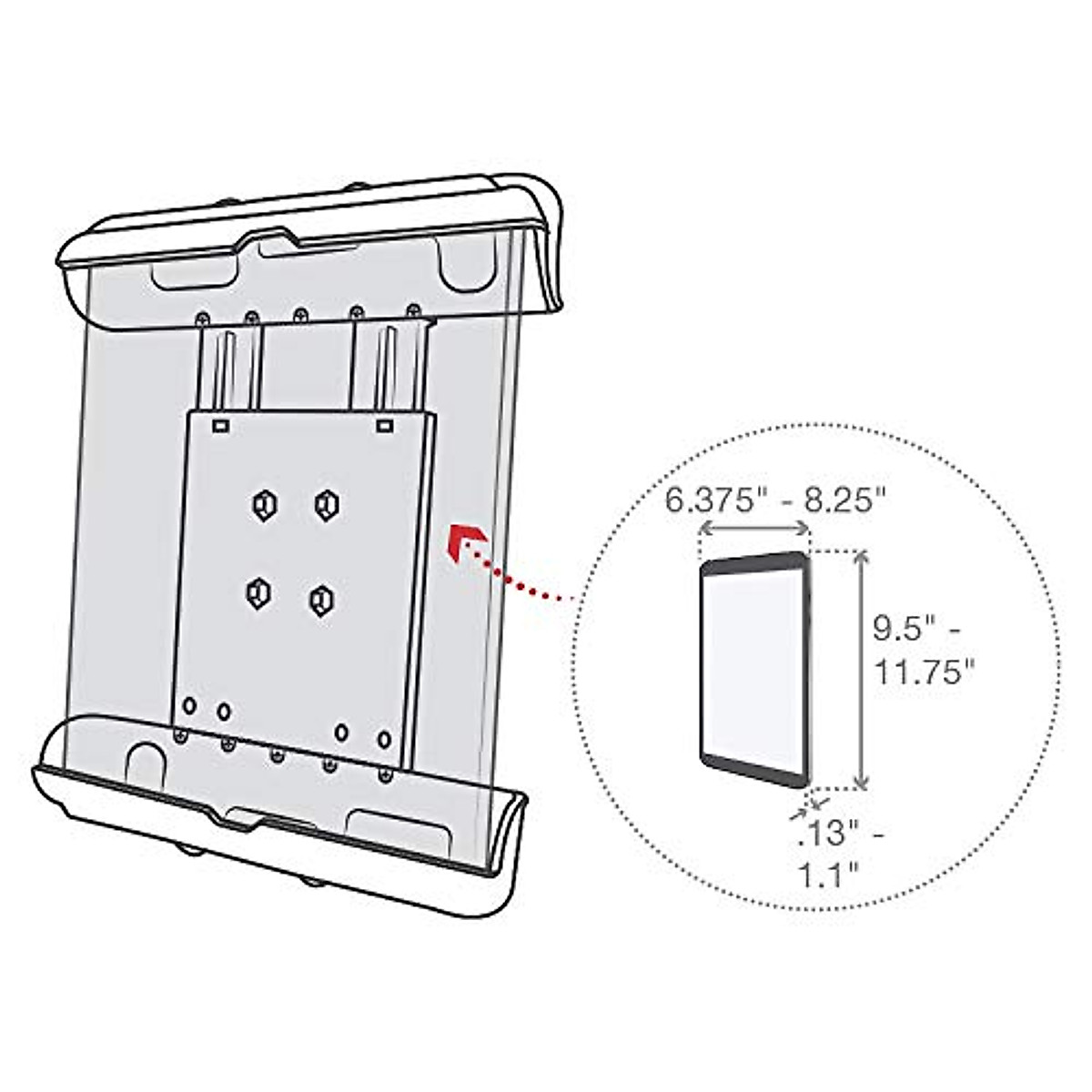 RAM Mounts RAM-HOL-TAB17U Tab-Tite Tablet Holder for Apple iPad Gen 1-4 with Case + More Compatible with RAM B 1" and C 1.5" Size Round Ball Bases