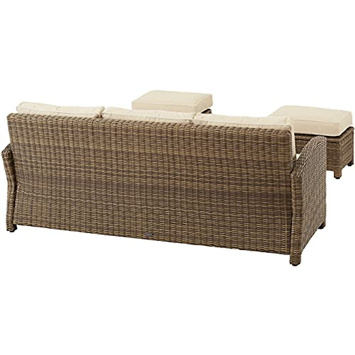 Crosley Furniture Bradenton 3-Piece Outdoor Sofa Patio Furniture Set, Wicker Conversation Sets for Porch, Brown with Sand Cushions