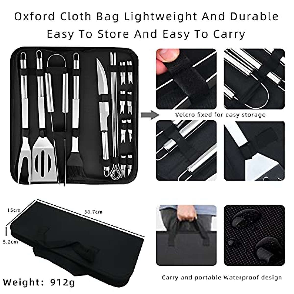 iMiaoW BBQ Grill Accessories, Stainless Steel Barbecue Tools Grilling Tools Set with Storage Bag - Premium Grill Utensils Set with Spatula, Tongs, Skewers, Case