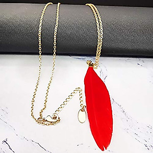 Is Never Enough Long Colorful Feather Pendant Necklace,Light Bird Feather Sweater Chain for Women Party Jewelry (C:red)