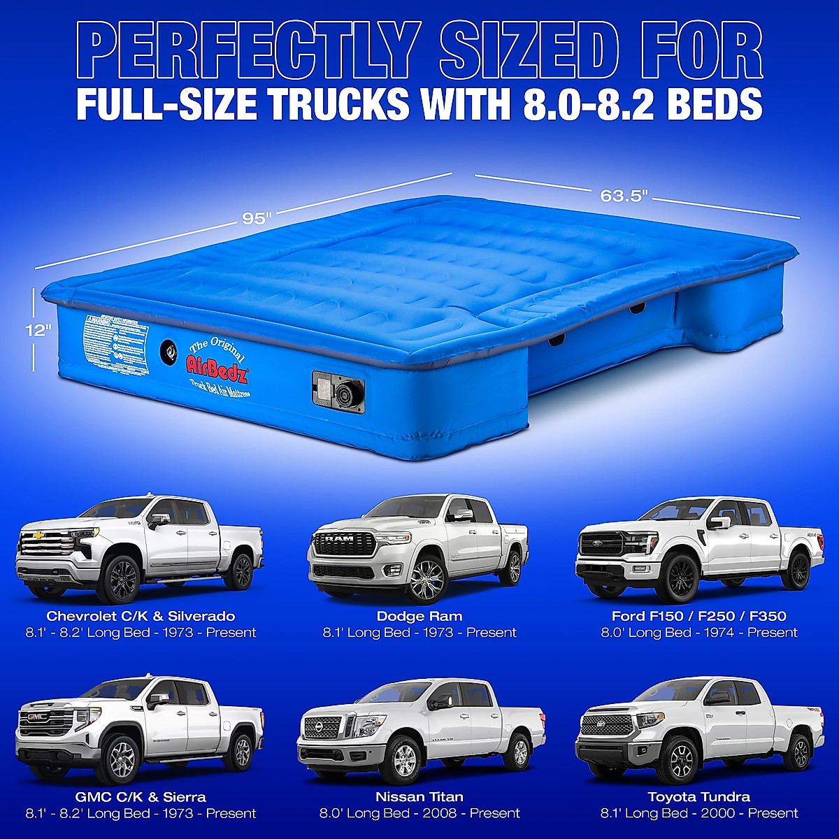AirBedz (PPI 101) Original Truck Bed Air Mattress for Full Sized 8' Long Bed Trucks, Royal Blue