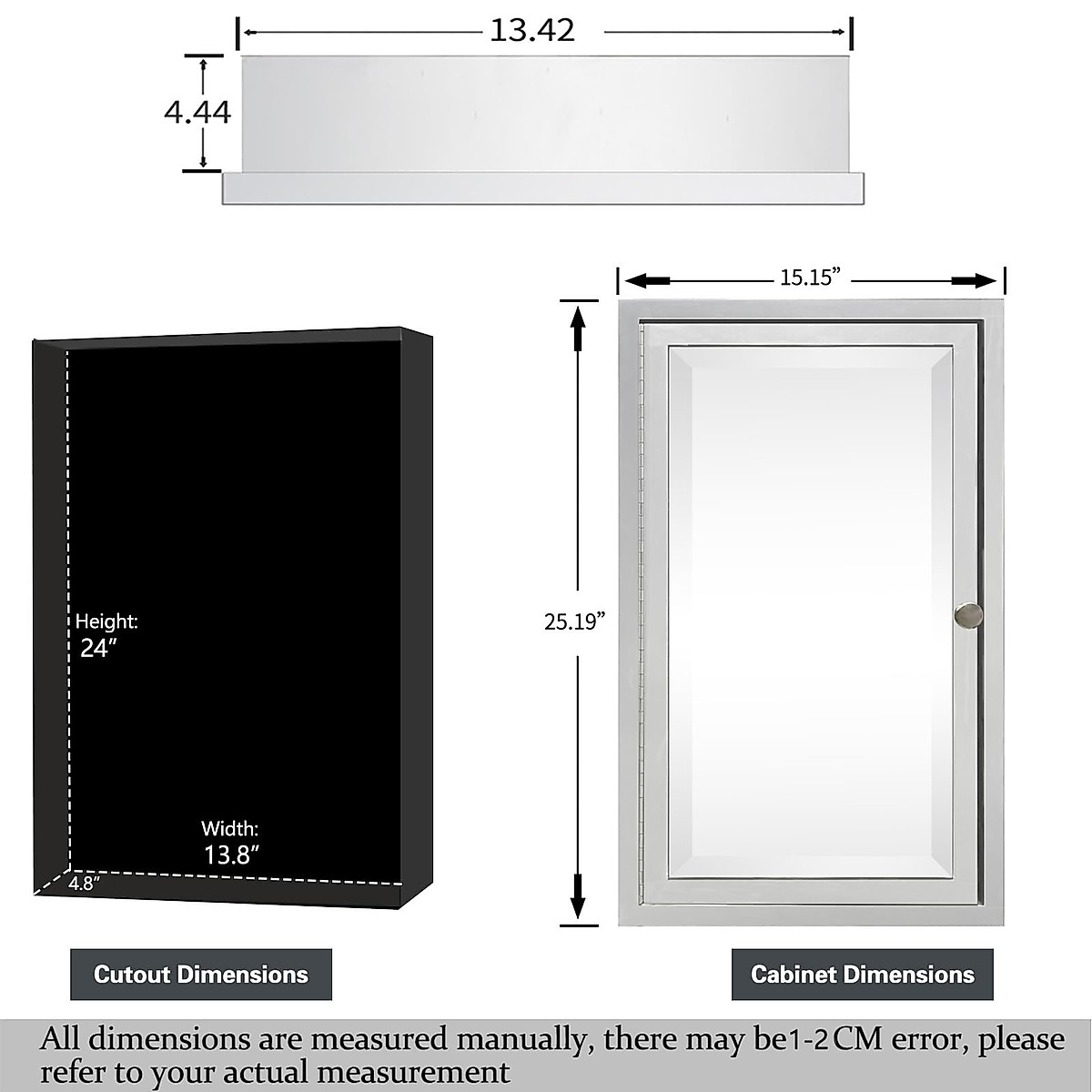 FOMAYKO Stainless Steel Medicine Cabinet with Mirror - Wall Mounted Bathroom Storage Organizer, Rust-Resistant Metal Mirror Cabinet for Vanity, Adjustable Shelves, 15x25 Inch