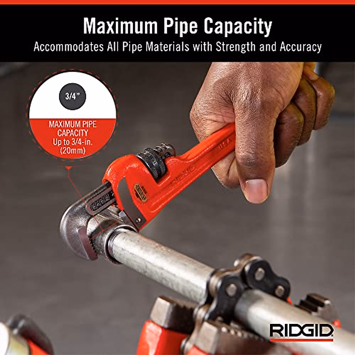 RIDGID 31000 Model 6 Heavy-Duty Plumbing Straight 6" Pipe Wrench, Red, Made in the USA