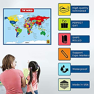 World Map Laminated Poster - Use For Home School,Classroom,Back to School Resources - 18 x 24 Inch
