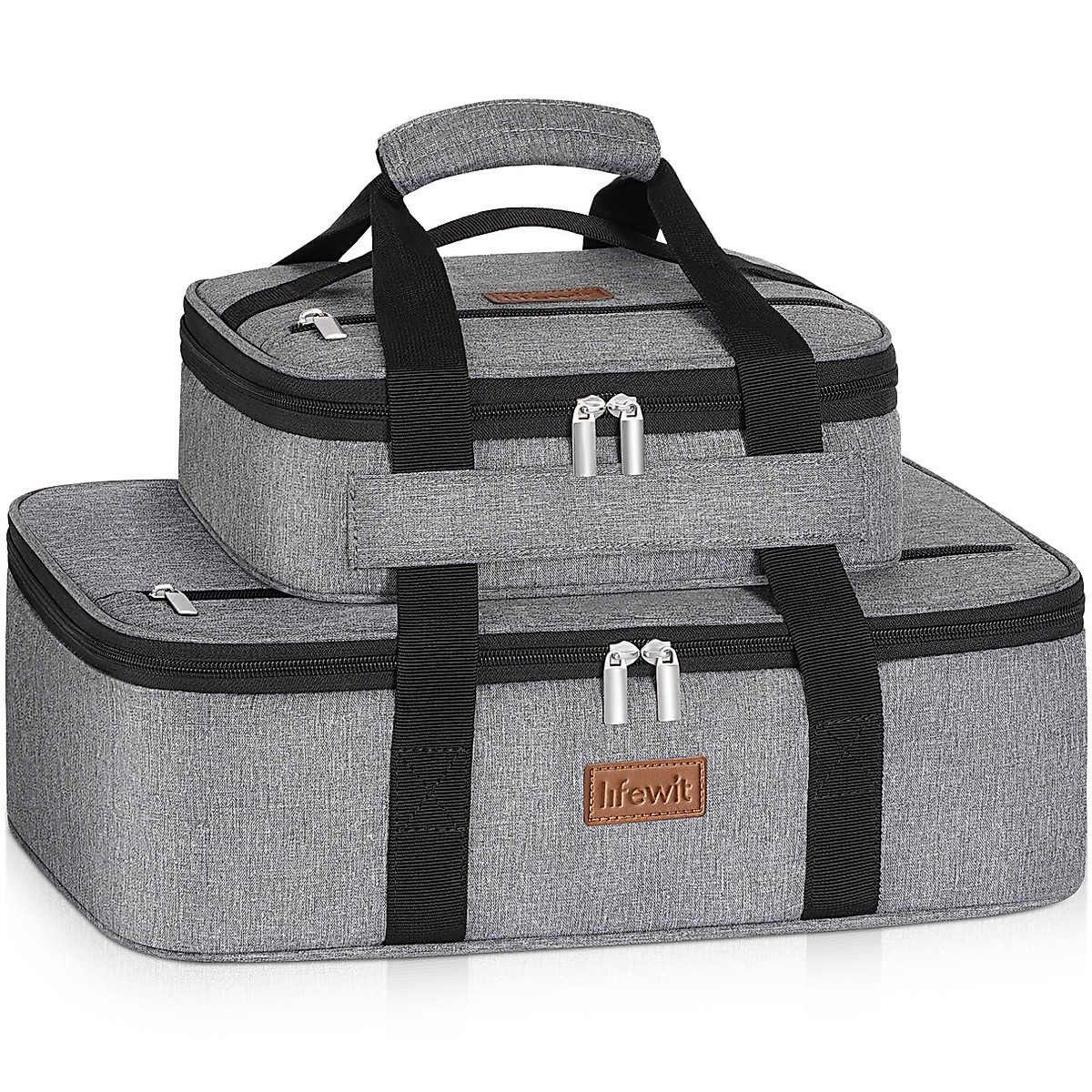 Lifewit Duo Insulated Casserole Carrier for Hot or Cold Food, Lasagna Holder 2 Compartments, Thermal Lunch Tote for Potluck Parties Cookouts, Fits 9"x13" Casserole Dish, Gray