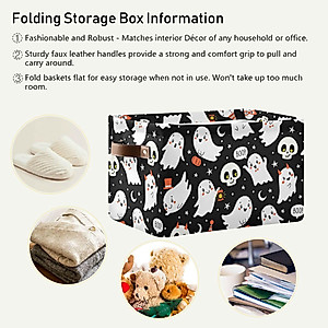 xigua Halloween Decorations Ghost Storage Basket Collapsible Toy Storage Bins Waterproof Canvas Storage Basket with Leather Handles for Home Closets Offices,Bedrooms,Toy and Gift Baskets,1PCS