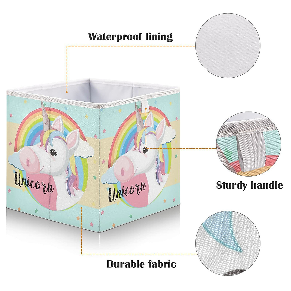 ALAZA Unicorn Head and Rainbow Fabric Cube Storage Bin,Collapsible Fabric Bins Organizer Foldable Basket for Closet Cabinet Shelf Office,11.02x11.02x11.02in