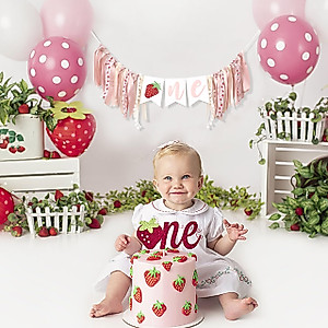 Berry Strawberry Theme High Chair Banner - Sweet First Birthday Banner, Smash Cake Photo Prop, 1st Birthday Photo Backdrop Decorations,Birthday Souvenir and Gifts for Kids, Best Strawberry Birthday