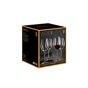 Nachtmann Vivendi Collection, Red Wine Glasses, Set of 4, Made of Crystal Glass, Clear, Long Stem, Ideal for Cabernet, Burgundy, Pinot Noir, Bordeaux, Dishwasher Safe