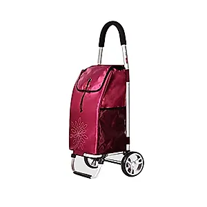 OMOONS Shopping Cart 55L Shopping Trolley Aluminum Alloy Shopping Cart Oxcloth Folding Utility Cart Grocery Cart for Home Office Utility Cart/Red