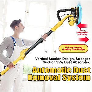 Drywall Sander,950W Electric Drywall Sander with Vacuum, Popcorn Ceiling Removal Tool with Variable Speed 800-2100RPM,Floor Sander with Foldable Handle, 16 Sanding Discs,Pure-Copper Motor (Yellow)