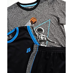 Pro Athlete Boys’ Active Shorts Set – 3 Piece Dry Fit T-Shirt, Tank Top, and Basketball Shorts (8-16), Size 14/16, Heather Grey/Future Skills