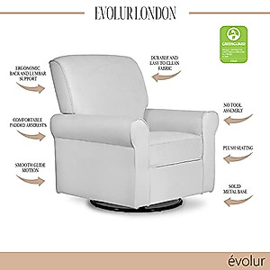 Evolur London Upholstered 360 Swivel Rocker Nursery Glider Durable Soft Fabric, Misty Grey