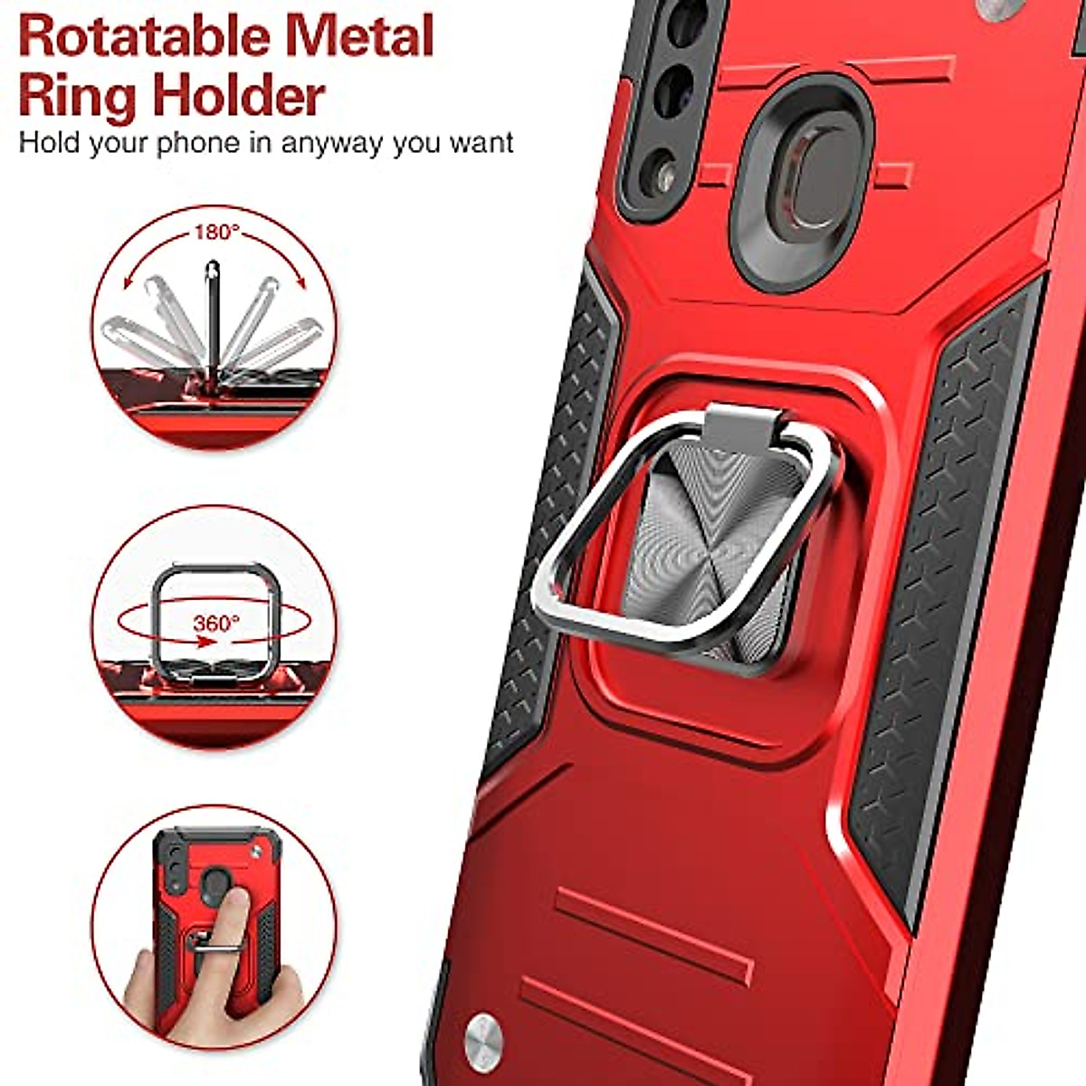 IDYStar Galaxy A20 Case with Screen Protector, Galaxy A30 Case, Shockproof Drop Test Cover with Car Mount Kickstand Lightweight Protective Cover for Samsung Galaxy A20/A30, Red