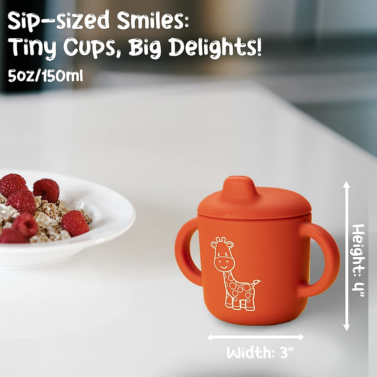 BAYBEE Silicone Sippy Cup with Handles & Spout Lid | Toddler Training & Transition Cup | Kids Feeding Straw Cup | No Spill Leak Proof Cups for Baby Infant Child | 5 Oz | 6 Months +