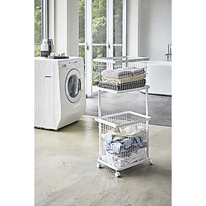 Yamazaki Home Steel Cart for Tower Laundry Basket Wagon, White