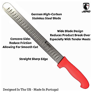 Jero Pitmaster Series Concavo Slicer - Wide 12" Granton Straight Edge Blade - Manufactured From German High-Carbon Stainless Steel - Ergonomic Easy Grip Polymer Handle - Ultimate Meat Slicer