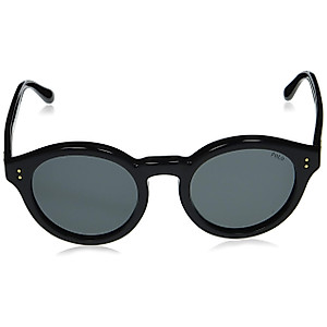Polo Ralph Lauren PH4149 Round Sunglasses, Shiny Black/Grey, 49 mm