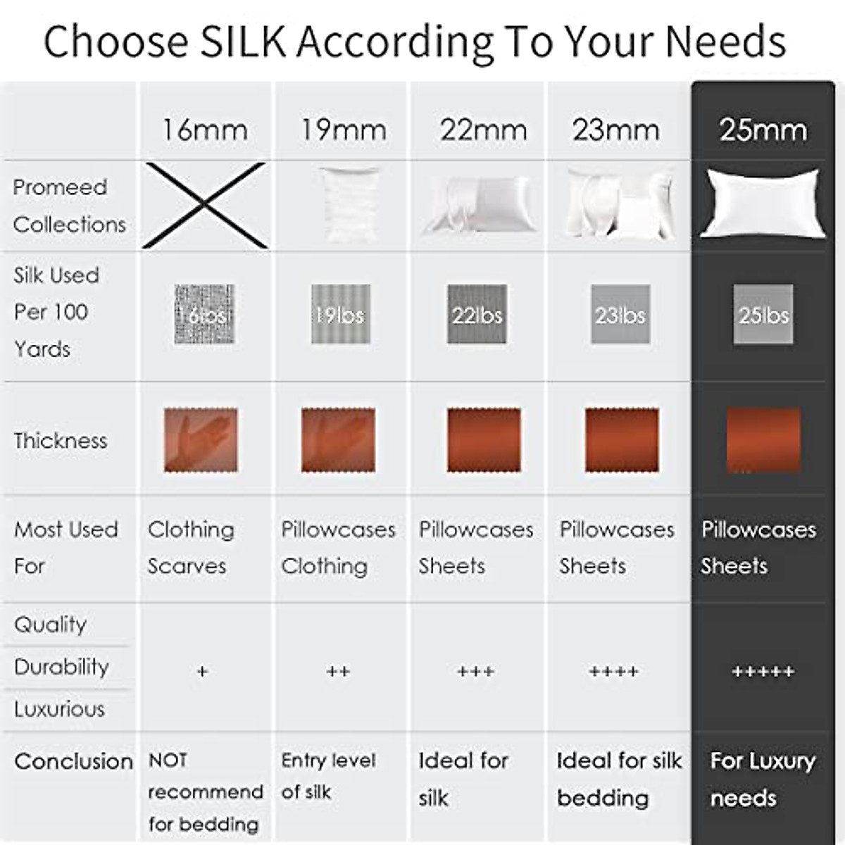 PROMEED Highest Grade 6A Mulberry Silk Pillowcase 25 Momme for Hair and Skin, Both Sides Premium Pure Silk, Anti-Allergy, Anti-Frizz (Queen 20"x30", Champagne)