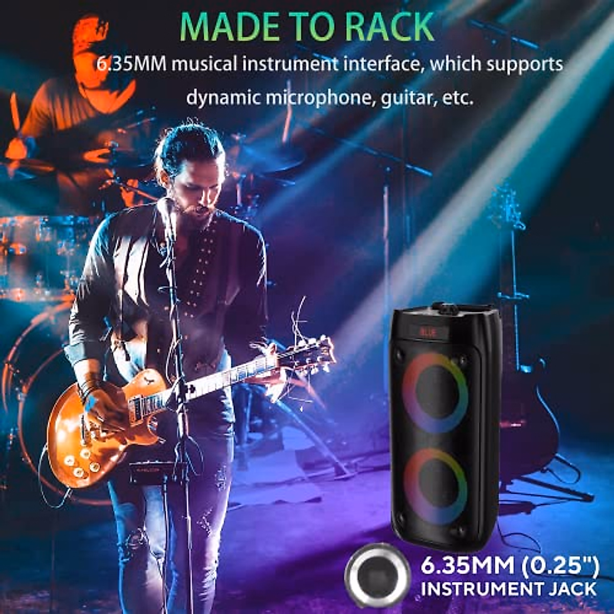 10W Bluetooth Speaker, Portable Wireless Speakers with Double Subwoofer Heavy Bass, Bluetooth 5.0, Colorful Lights, 4000 mAh, FM Radio, Remote, EQ, Loud Stereo Speaker for Home Outdoor Party (Black)