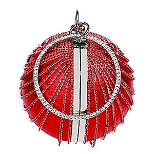 Round Clutch tassel Purse Women Crystal Evening Bag for Wedding Party Women's Ball Shape Crystal Evening Clutch Purse Wedding Party HandBags With Necklace Earrings Set (Red)
