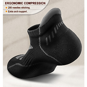 KEMISANT Mens Running Socks 6 Pairs-Athletic Compression Ankle Socks Cushioned for Men Walking-Arch Compression Support(6Pairs,Shoes Size:Men 8-9)