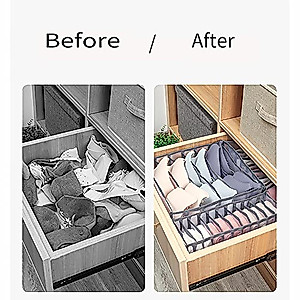 6PCS Drawer Organizer underwear Closet Divider Women (2 X 6,7 and 11 grids) for Clothes Storage Organization, Dresser, Drawer and Closet Organizers for: Underwear, Bra, Sock, & More, Gray (PSL-S13)